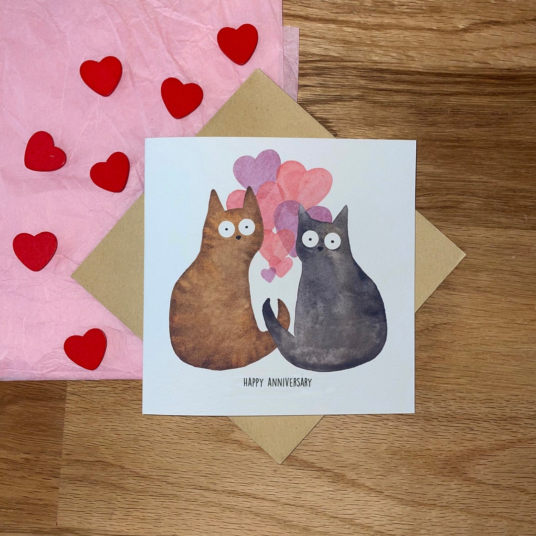 Anniversary Card, Cat Anniversary Card, Cute Anniversary Card, Happy ...