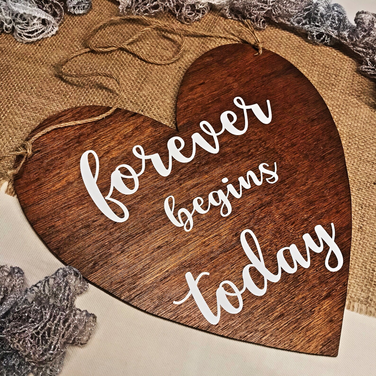 Custom Double Side Wedding Heart Shaped Wood Sign Just | Etsy