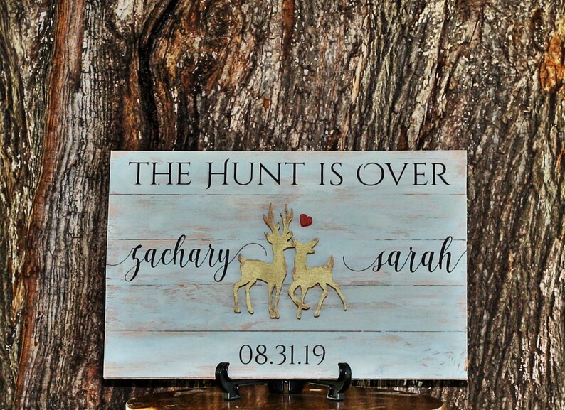 The Hunt is Over Rustic Wedding Custom Wood Sign Rehearsal - Etsy