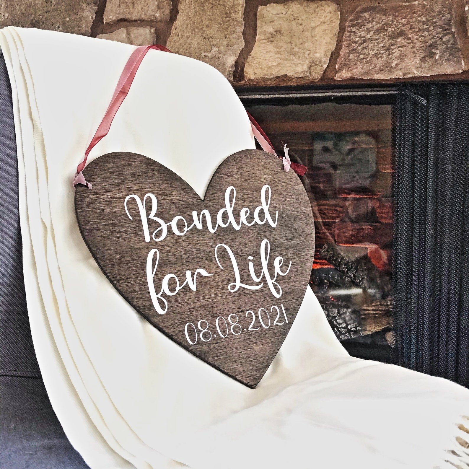 Custom Double Side Wedding Heart Shaped Wood Sign Just | Etsy