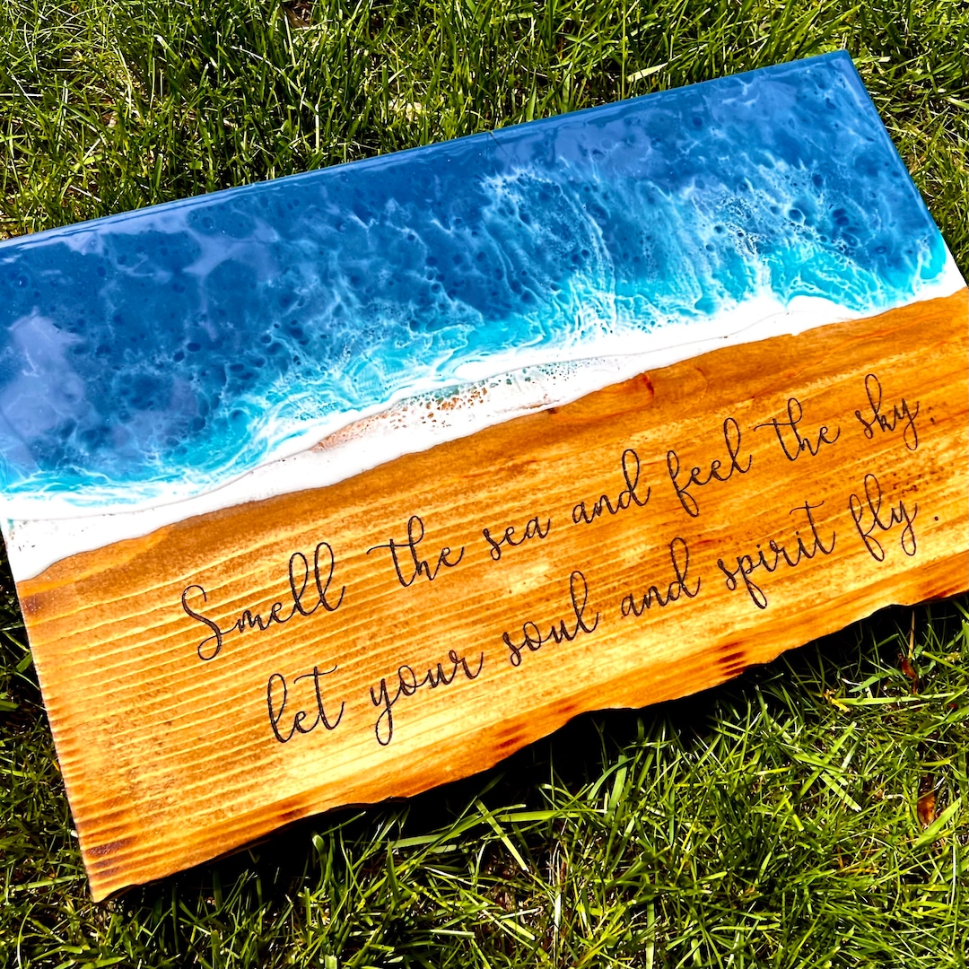 Custom Personalized Epoxy Resin Ocean Waves Wood Sign With Custom Quote ...
