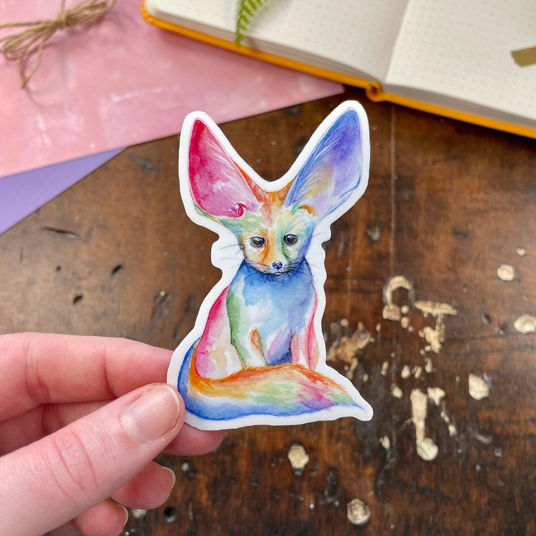 Rainbow Fennec Fox Vinyl Sticker, Fox Sticker, Baby Animal Sticker ...