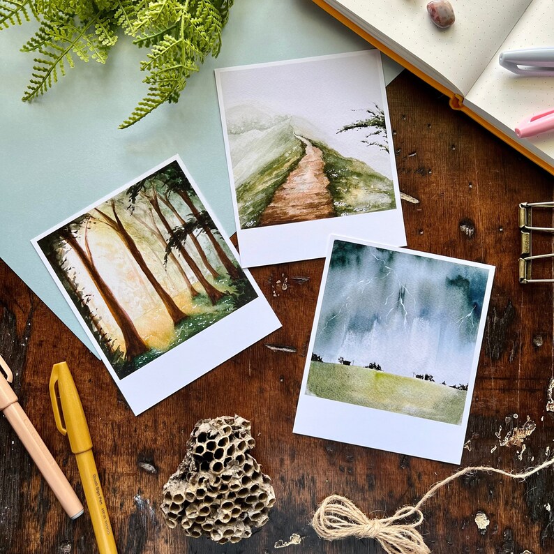 Landscape Polaroid Style Postcard Set Sunrise Forest | Etsy