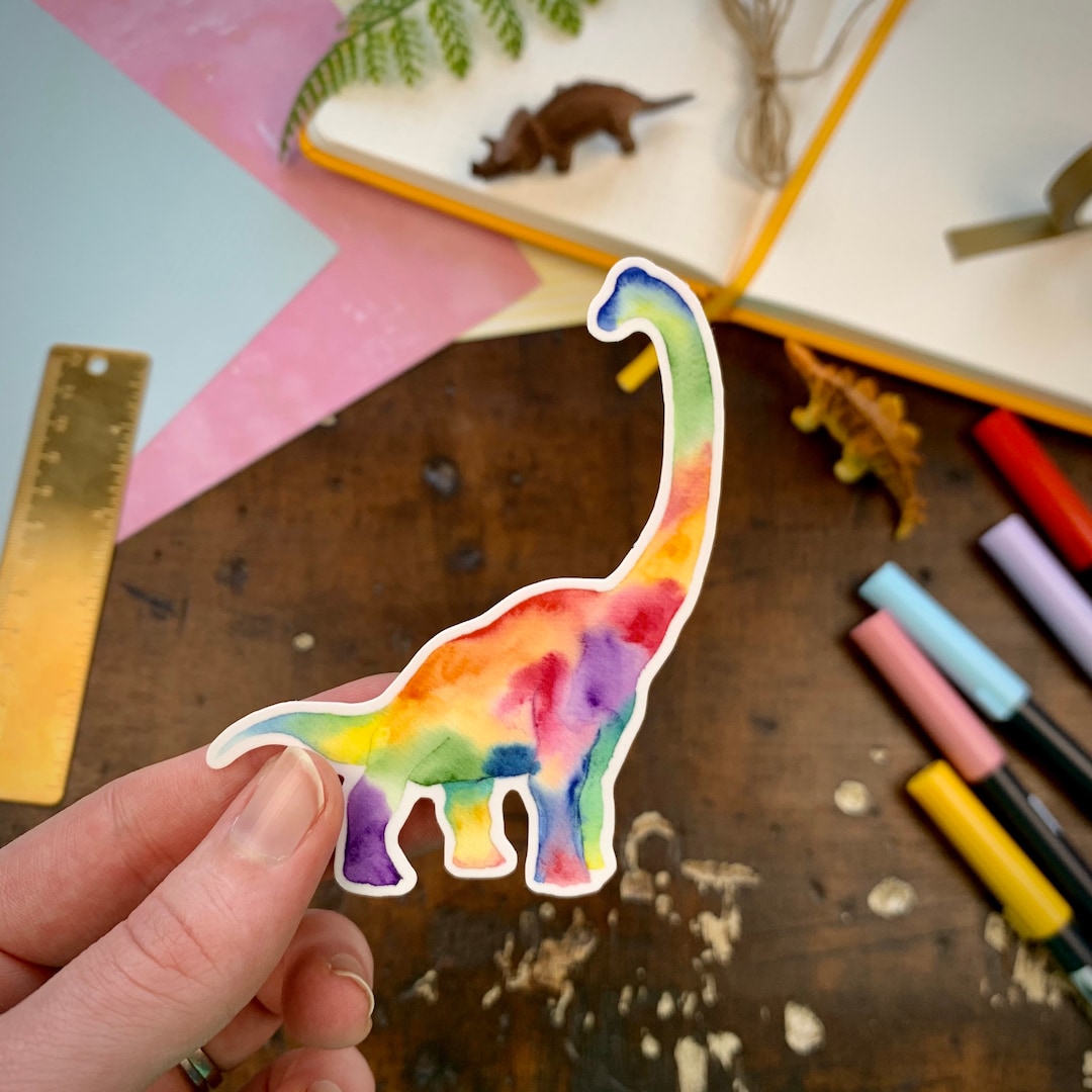 Rainbow Brachiosaurus Dinosaur Vinyl Sticker, Brachiosaurus Sticker ...
