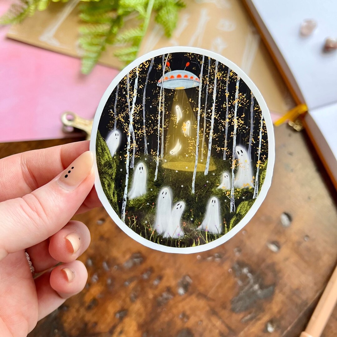 Ghost Abduction Vinyl Sticker | Alien | UFO | Ginger Cat | Laptop Decal ...