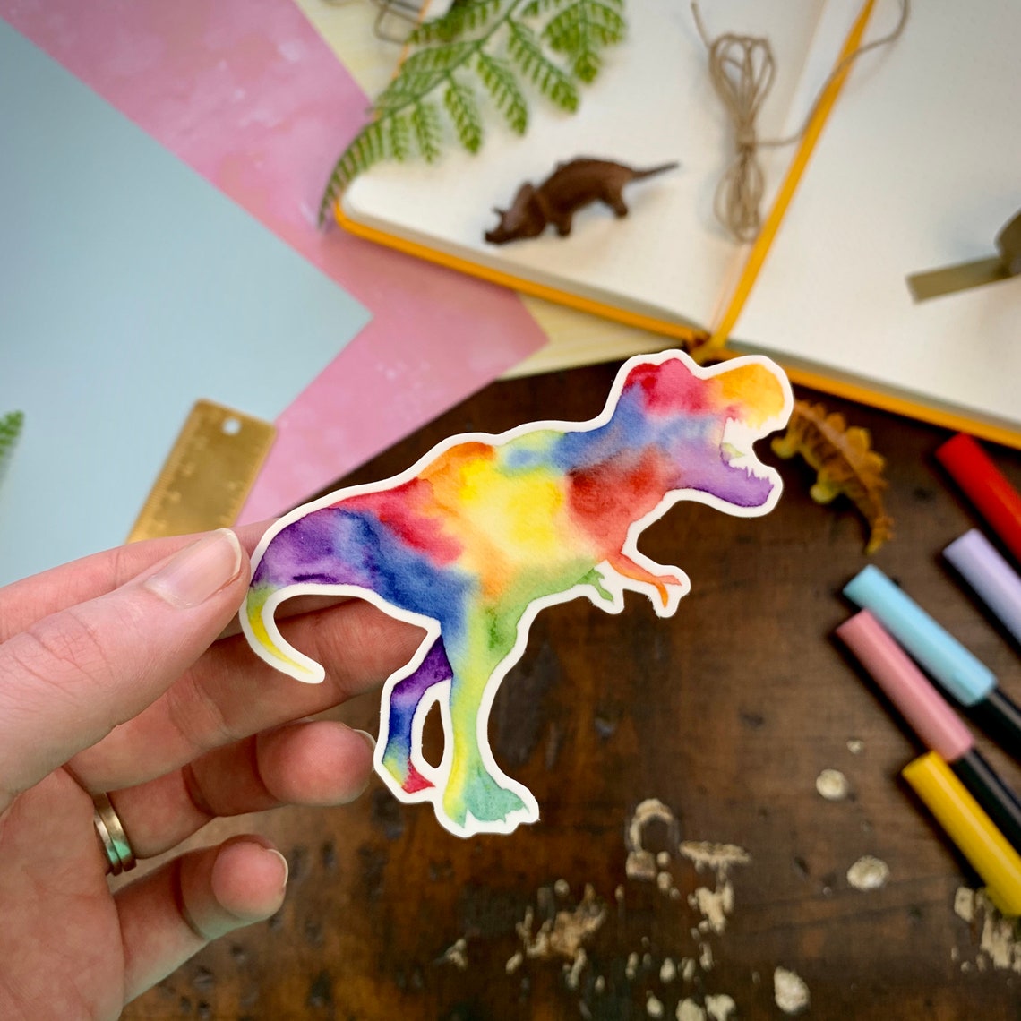 Rainbow T Rex Dinosaur Vinyl Sticker Tyrannosaurus Rex | Etsy