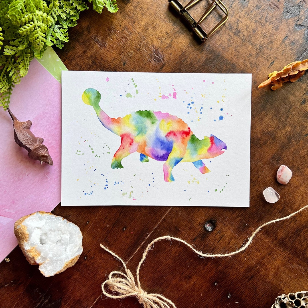 Rainbow Ankylosaurus Watercolor Art Print | Watercolor Painting ...