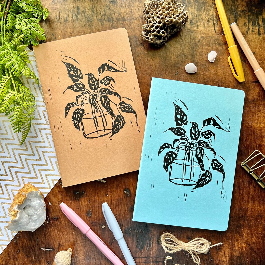 Monstera Adansonii Handprinted Notebook | Lino Print | Linocut ...