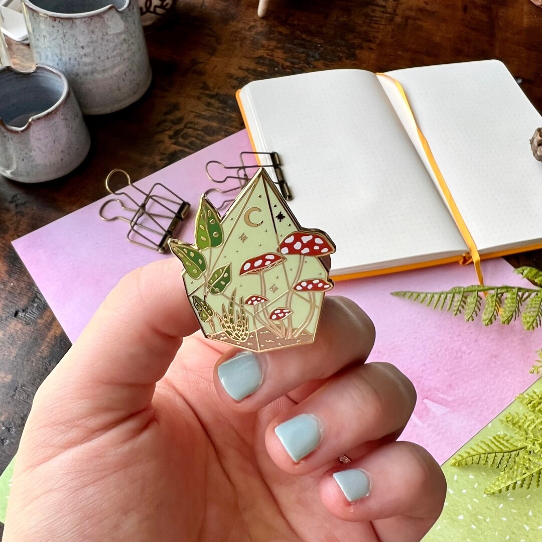 Red Mushroom Terrarium Hard Enamel Pin | Magic | Moon | Pins for ...