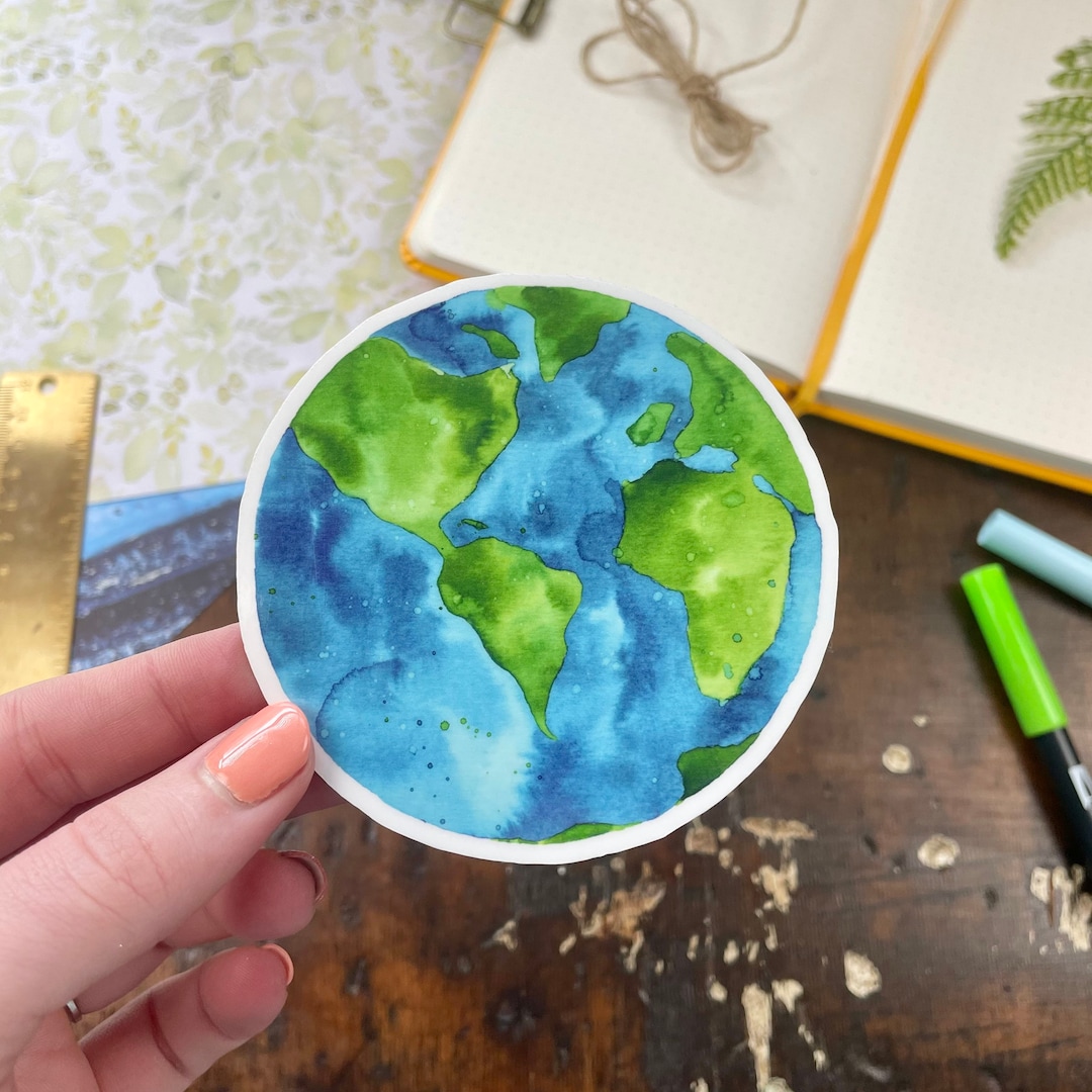 Earth Vinyl Sticker, Globe, World Map, Laptop Decal, Watercolor ...