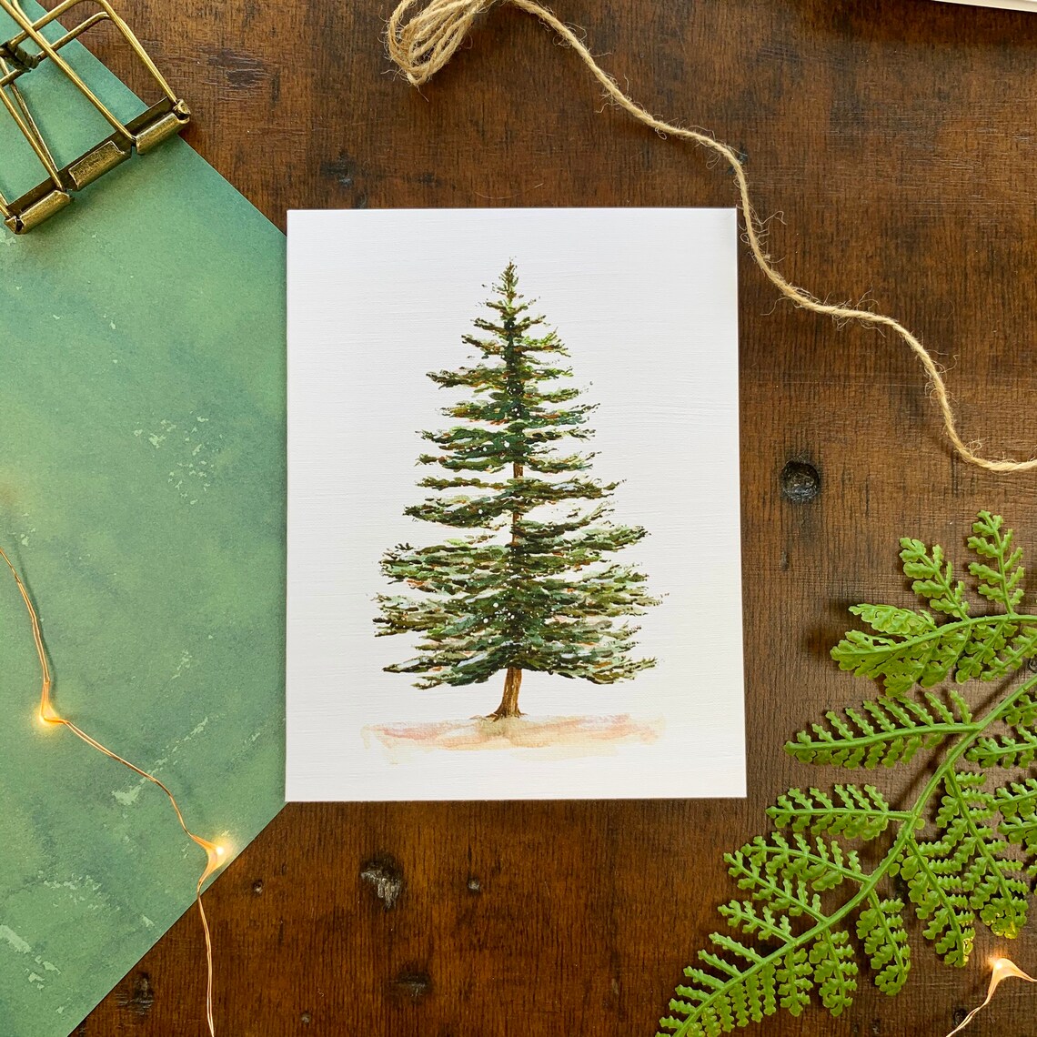 Pine Tree Watercolor Cards Tree Note Cards Thank You | Etsy