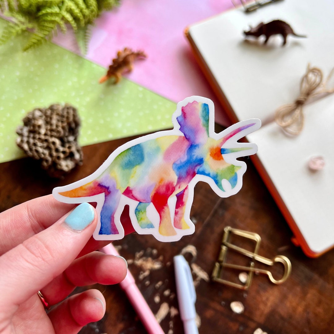 Rainbow Triceratops Dinosaur Vinyl Sticker | Triceratops Sticker ...