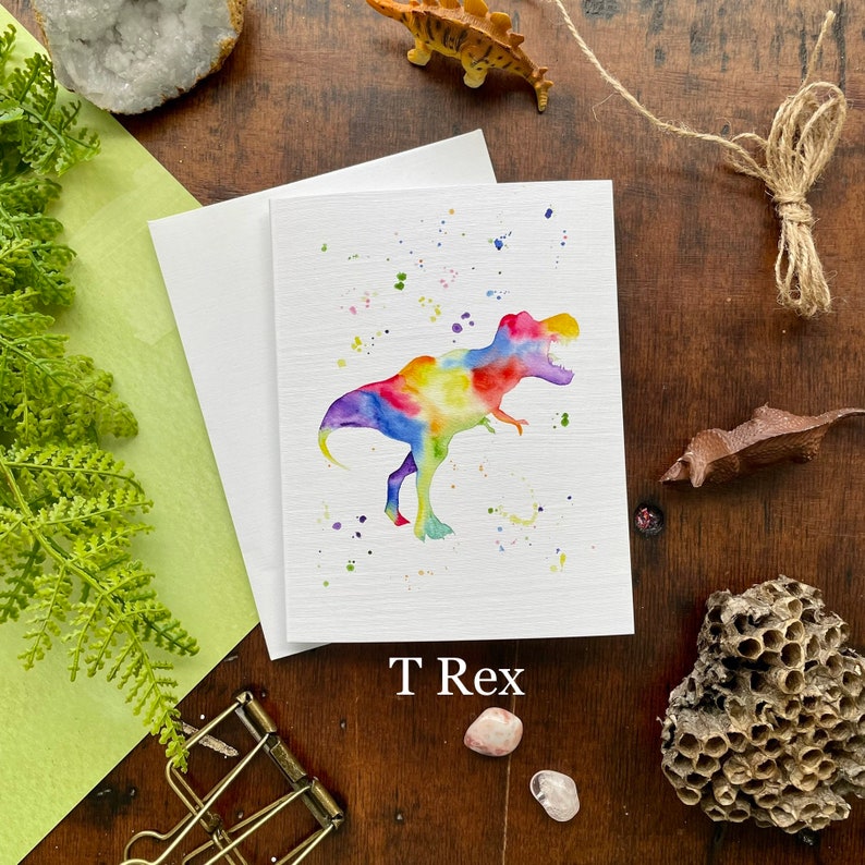 Rainbow Dinosaur Watercolor Cards, T Rex, Brachiosaurus, Pterodactyl ...