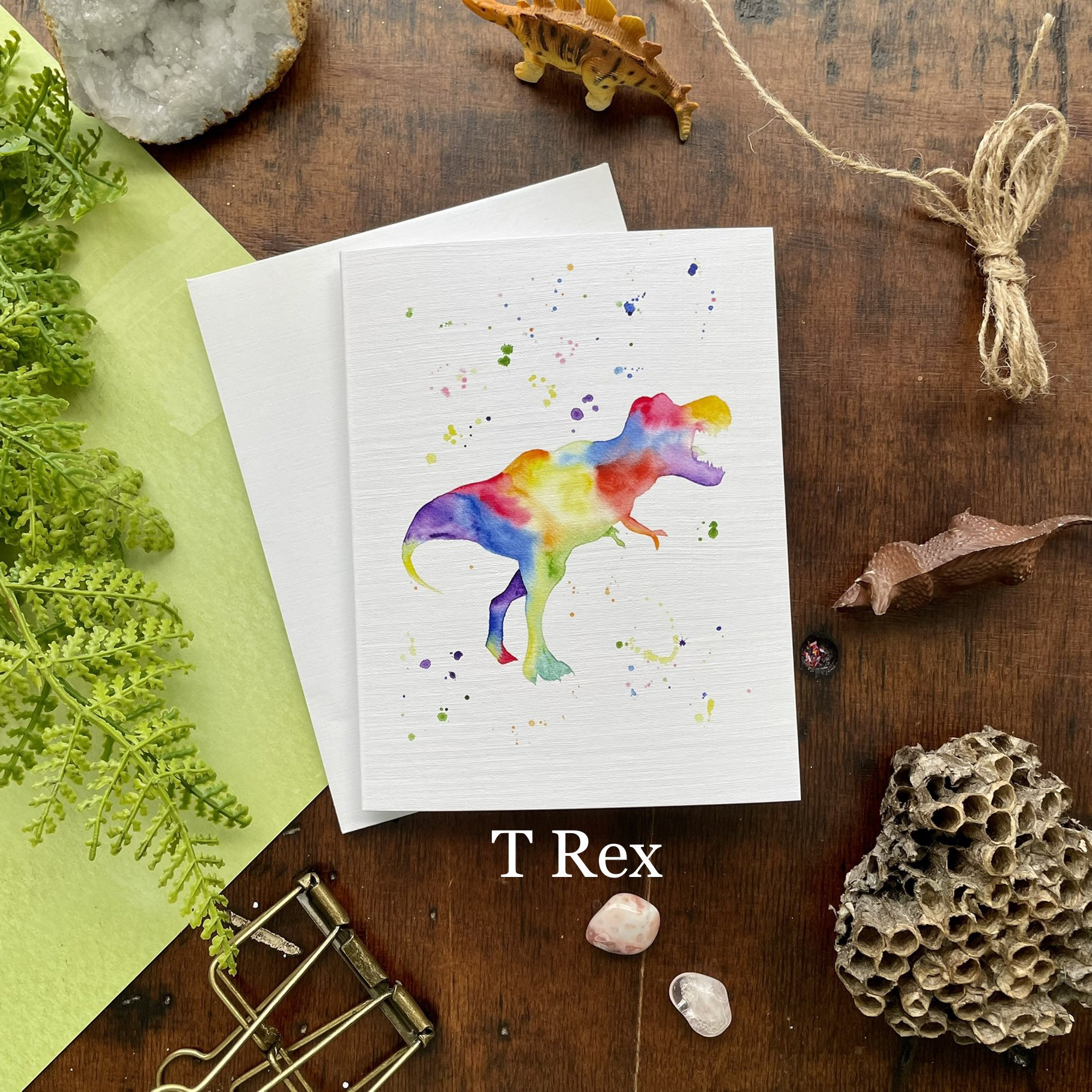 Rainbow Dinosaur Watercolor Cards, T Rex, Brachiosaurus, Pterodactyl ...