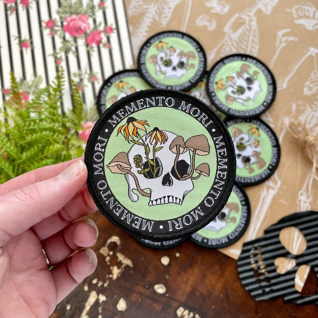 Memento Mori Embroidered Iron on Patch | Skull Patch | Mushrooms | Sew ...
