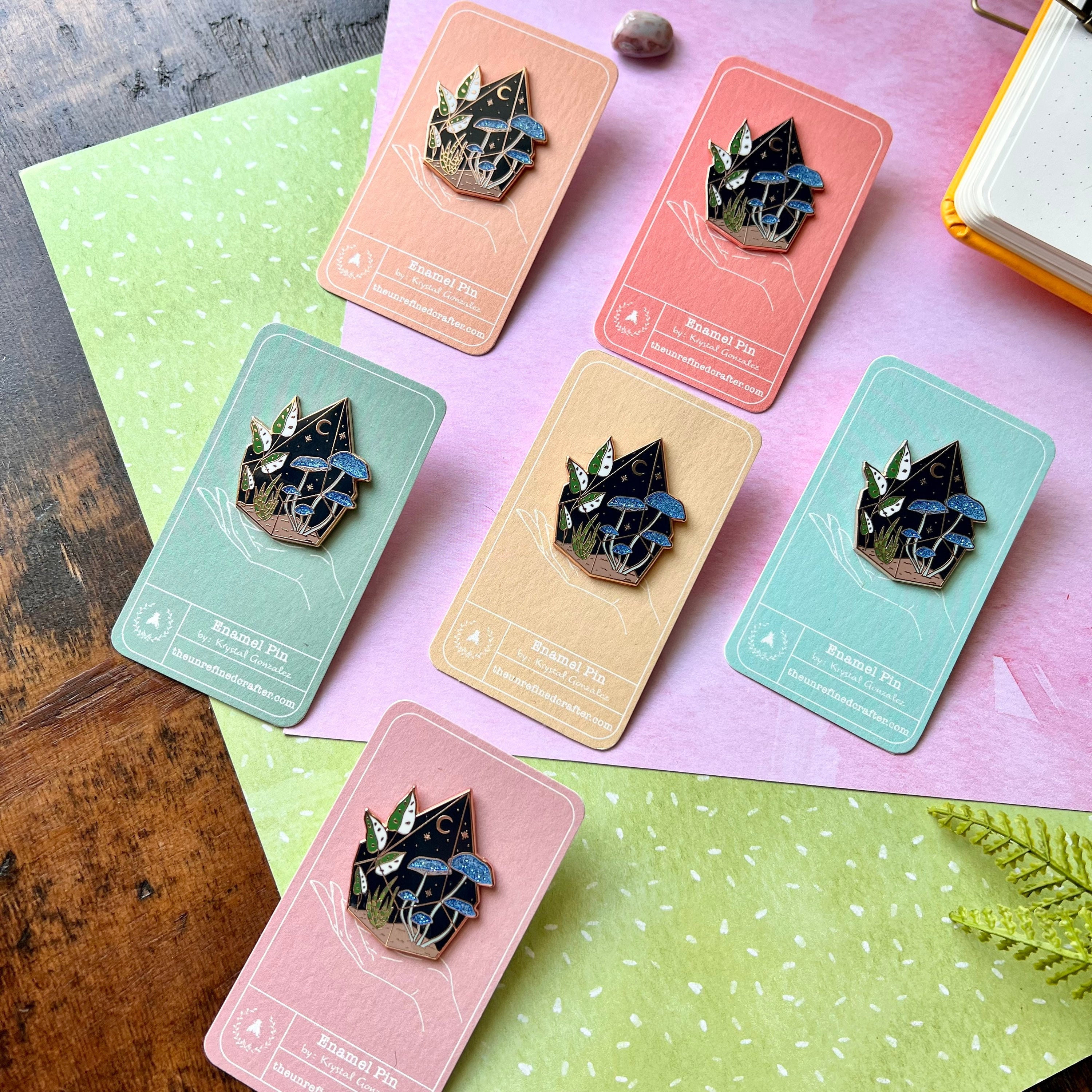 Blue Mushroom Terrarium Hard Enamel Pin Magic Moon Pins - Etsy