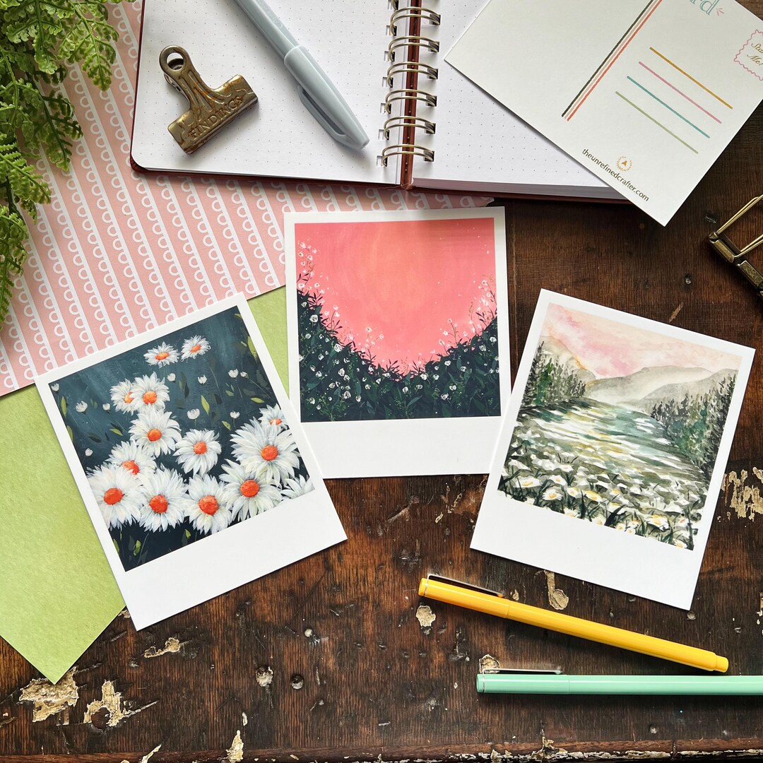 Flowers Polaroid Style Postcard Set | Daisy | Daisies | Flower Field ...