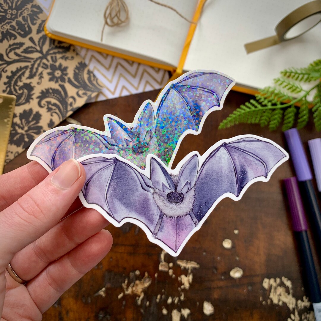Bat Vinyl Sticker, Holographic, Holo Glitter, Laptop Decal, Bat Sticker ...