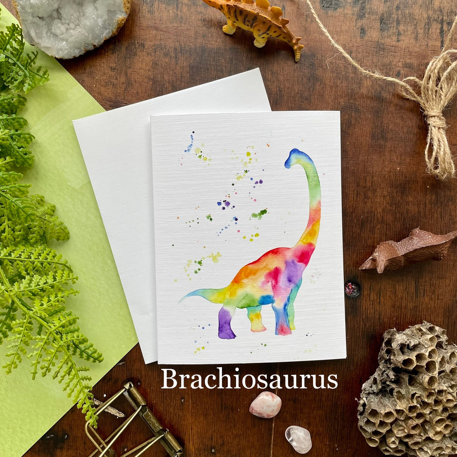 Rainbow Dinosaur Watercolor Cards, T Rex, Brachiosaurus, Pterodactyl ...
