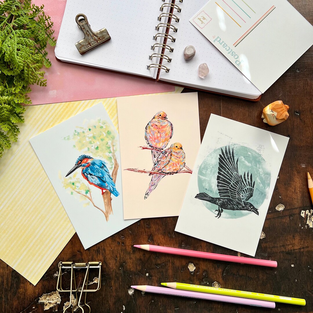 Bird Postcard Set | Raven | Mourning Dove | Kingfisher | Postcard Set ...