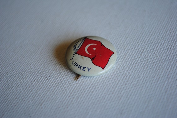 Vintage Turkey Flag Pin Back Button - Flags Of The Wo… - Gem
