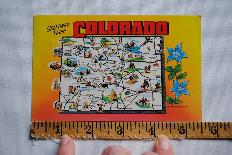 Vintage Greetings From Colorado Postcard - State Map - Colorado ...