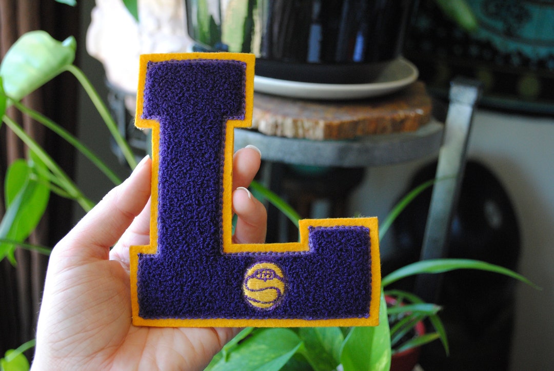Vintage L Patch Letterman's Jacket Patch Basketball Purple and Gold ...