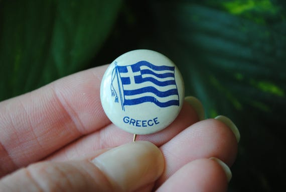 Vintage Greece Flag Pin Back Button - Flags Of The Wo… - Gem