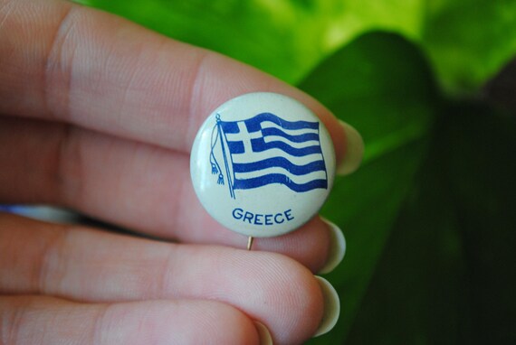 Vintage Greece Flag Pin Back Button - Flags Of The Wo… - Gem