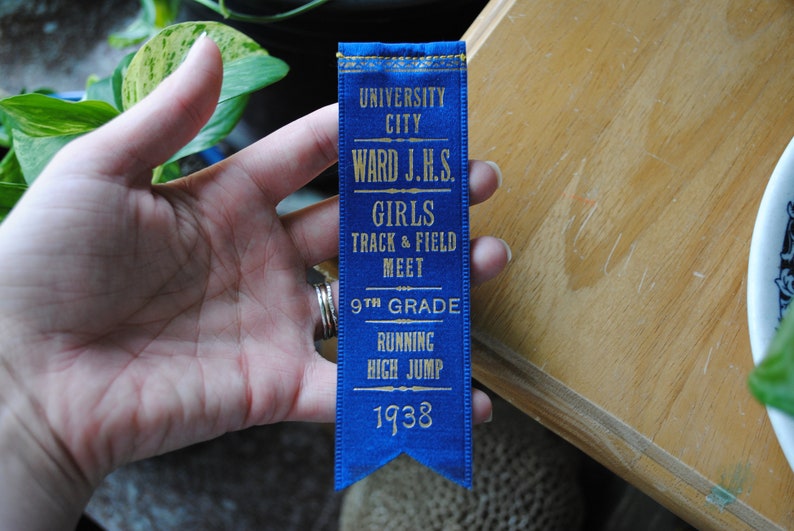 Vintage Running High Jump Blue Ribbon Pin - 1938 - University City Ward ...