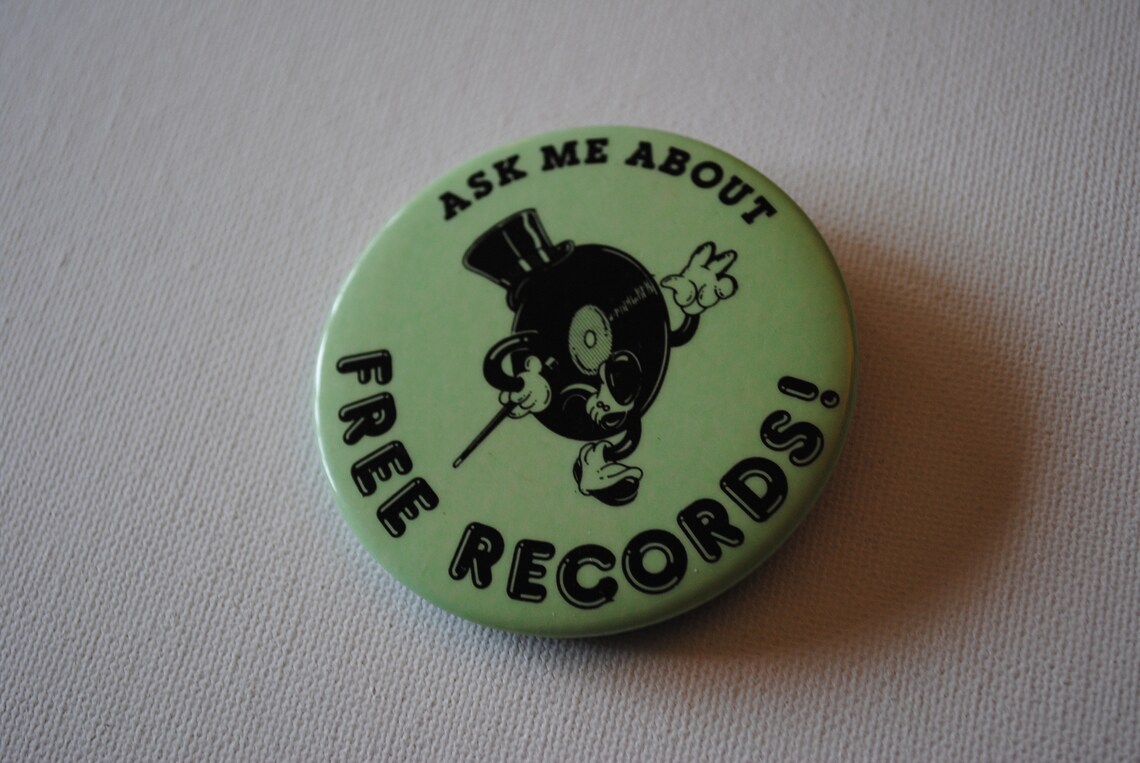 Vintage Ask Me About Free Records Pin Back Button - 1970's Retro Badge ...