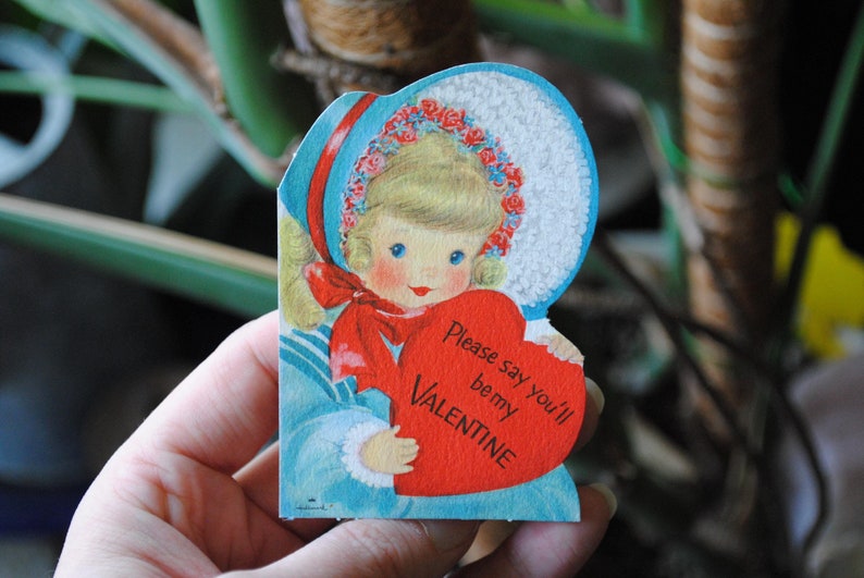 1970's Please Say You'll Be My Valentine - Rosy Cheeks Girl With Blue ...