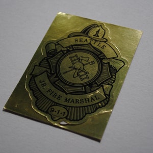 Vintage Seattle Junior Fire Marshal Sticker - Decal - Washington ...