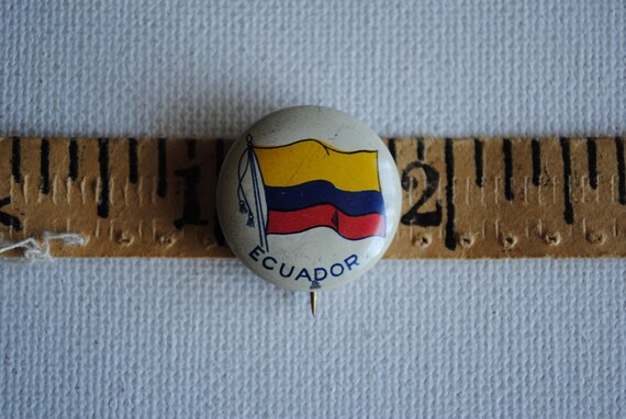 Vintage Ecuador Flag Pin Back Button - Flags Of The W… - Gem