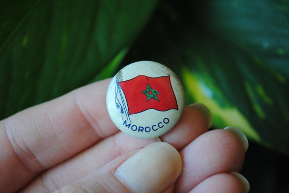 Vintage Morocco Flag Pin Back Button - Flags Of The W… - Gem