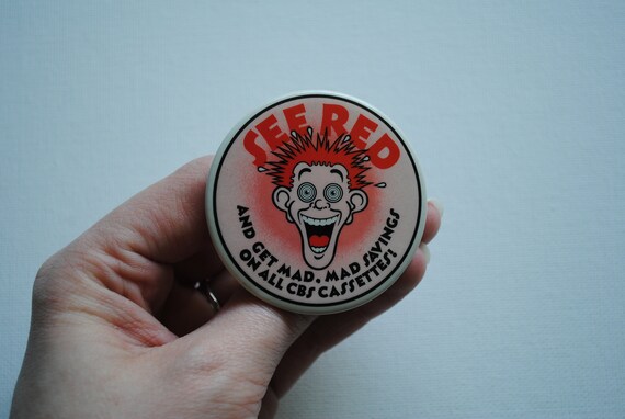 Vintage See Red Pin Back Button - And Get Mad Savings… - Gem