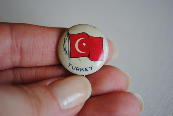 Vintage Turkey Flag Pin Back Button - Flags Of The Wo… - Gem