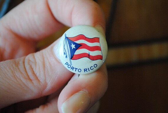 Vintage Porto Rico Flag Pin Back Button - Flags Of Th… - Gem