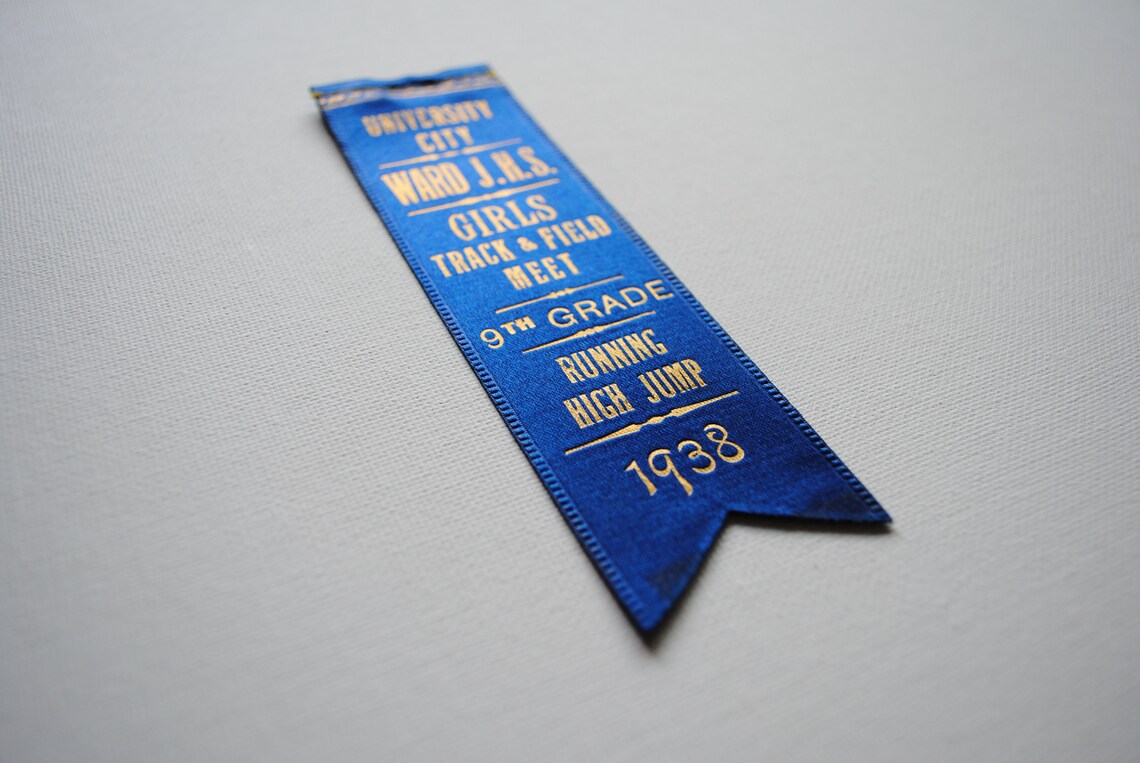 Vintage Running High Jump Blue Ribbon Pin - 1938 - University City Ward ...