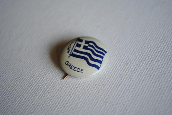 Vintage Greece Flag Pin Back Button - Flags Of The Wo… - Gem