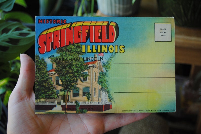 Vintage 1946 Historic Springfield Illinois Fold Out Postcard - Curt ...