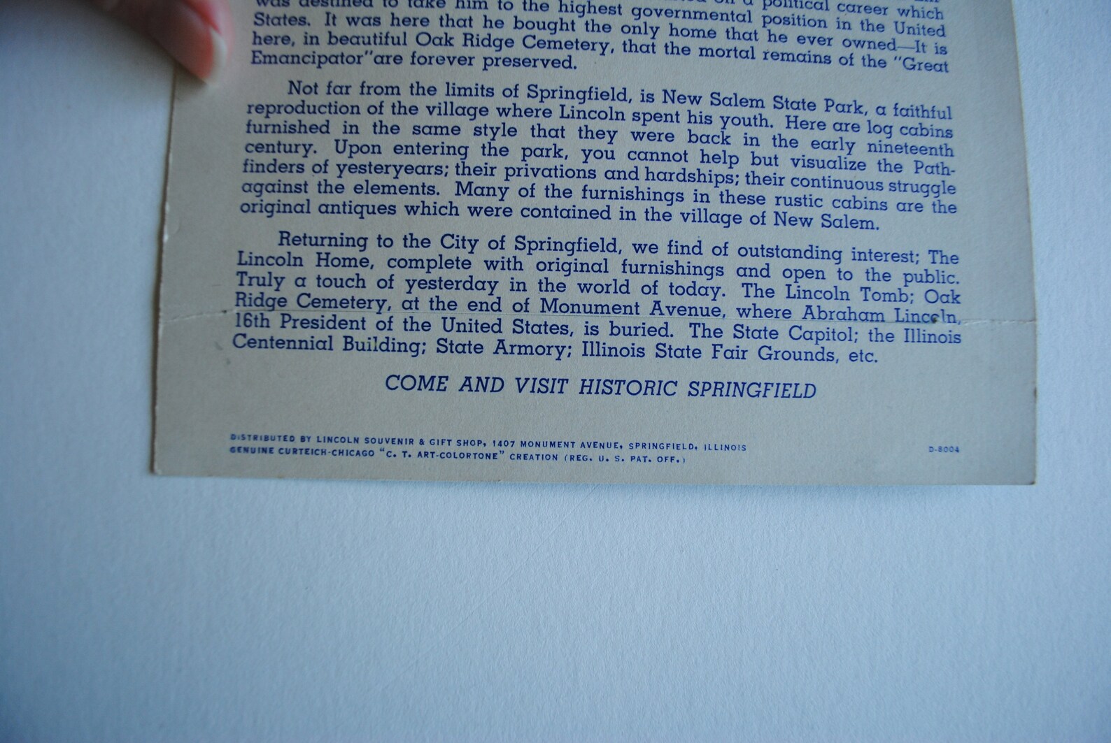 Vintage 1946 Historic Springfield Illinois Fold Out Postcard - Curt ...