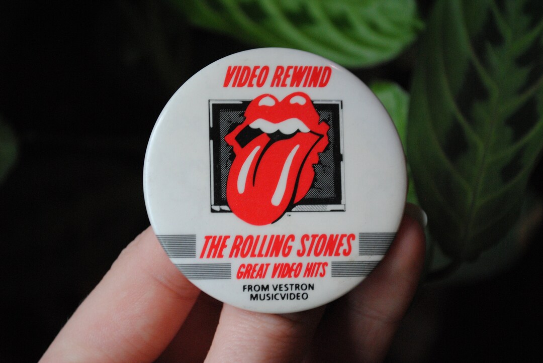 1980's Rolling Stones Pin Back Button - Vintage Video Rewind Pinback ...