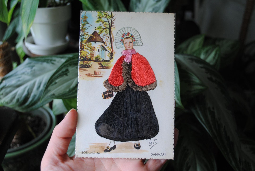 1950's Bornholm Colorama Postcard - Danmark - Embroidered Silk ...
