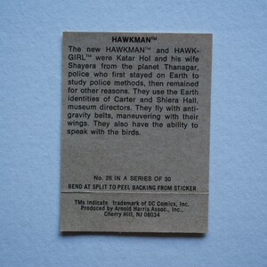1978 Hawkman Sticker - DC Comics - Sunbeam - No 26 of 30 - Arnold ...