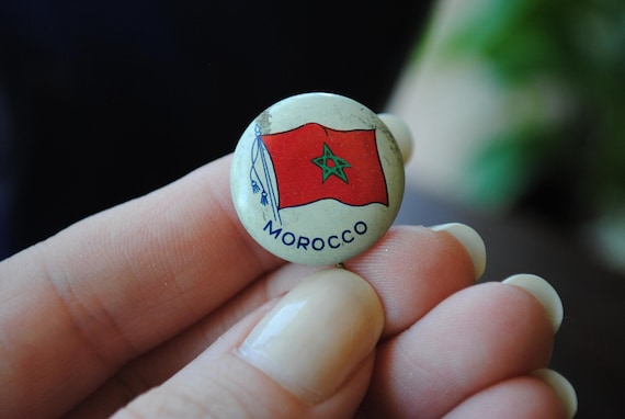 Vintage Morocco Flag Pin Back Button - Flags Of The W… - Gem