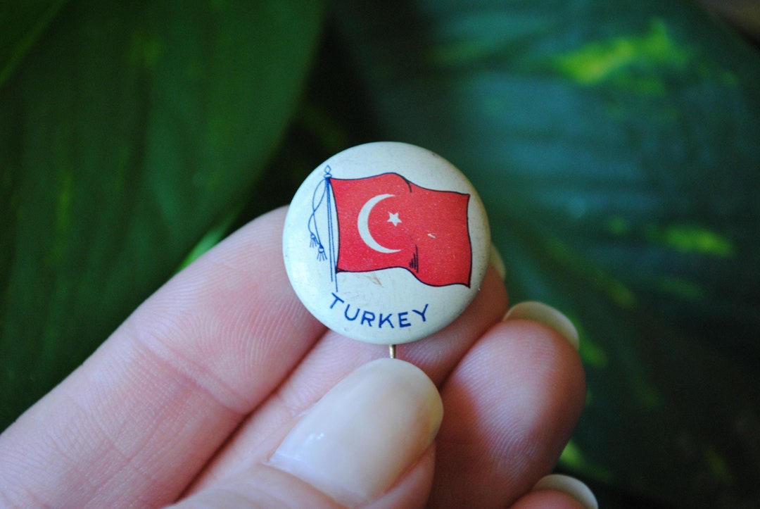 Vintage Turkey Flag Pin Back Button Flags of the World Pinback Lapel ...
