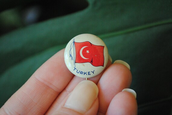 Vintage Turkey Flag Pin Back Button - Flags Of The Wo… - Gem