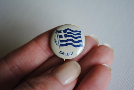 Vintage Greece Flag Pin Back Button - Flags Of The Wo… - Gem