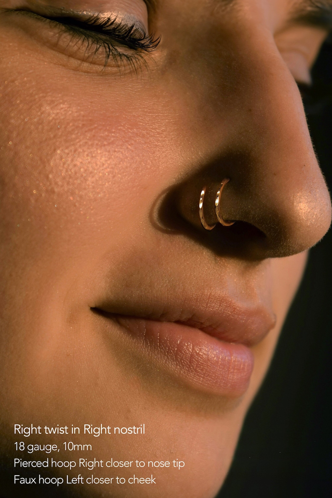 14k Gold Filled Textured Double Hoop Nose Ring | Double Nose Ring Hoop ...